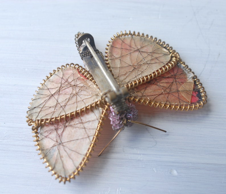 Vintage Wire Wrapped Butterfly Wing Gold Tone Brooch Reddish - Etsy