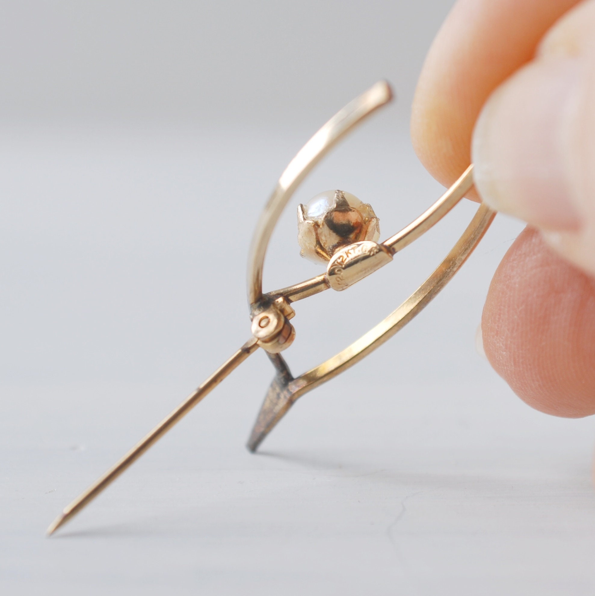 Vintage Lucky Wishbone Gold and Faux Pearl Brooch, 12K Gold Filled Pin ...