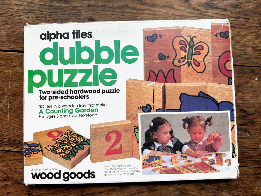 Vtg 1980 Dubble Puzzle, Alpha Tiles Wooden Two-sided Counting Puzzle ...