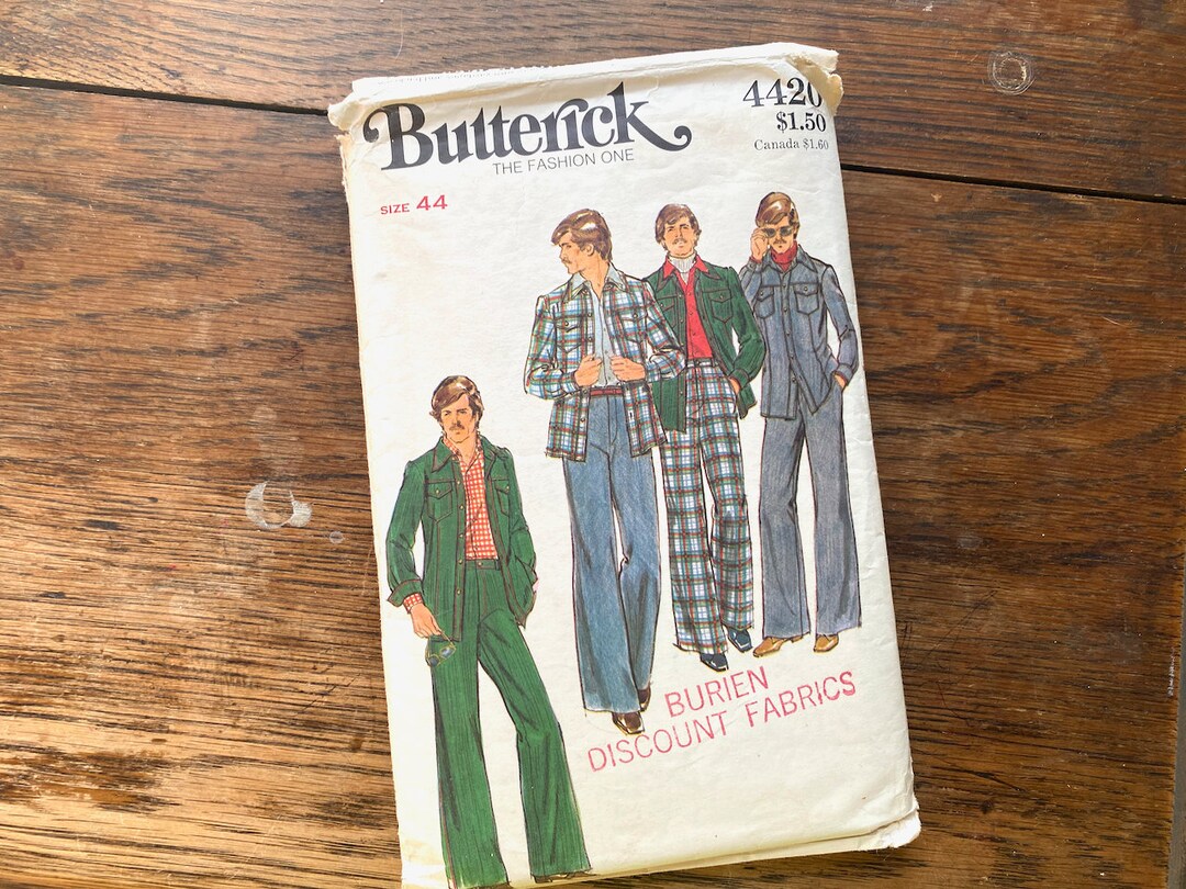 Butterick 4420, Size 44, Men's Shirt Jacket and Pants, 1970s Vintage ...