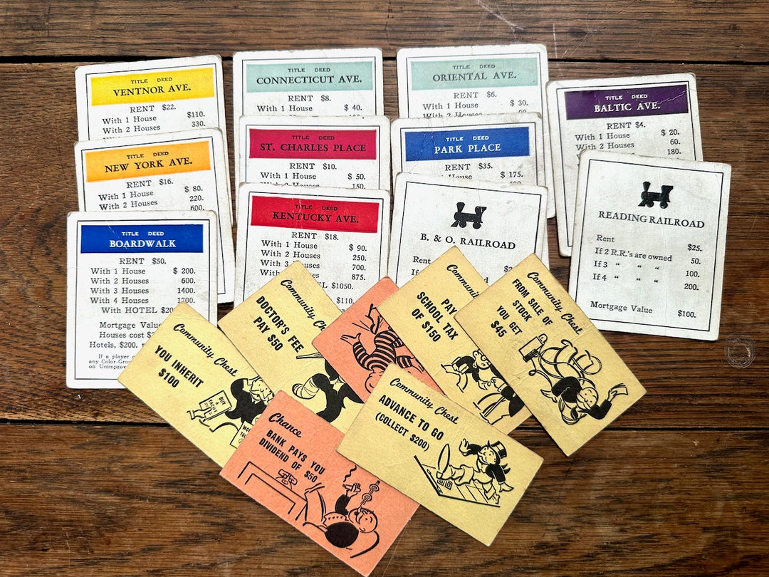 Lot of Vintage Monopoly Cards 1950s Midcentury Game - Etsy
