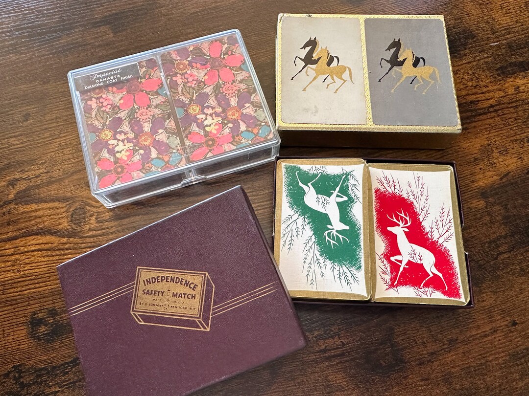 Lot of 3 Vintage Card Decks, All Complete, Boxes, Crown, Imperial ...