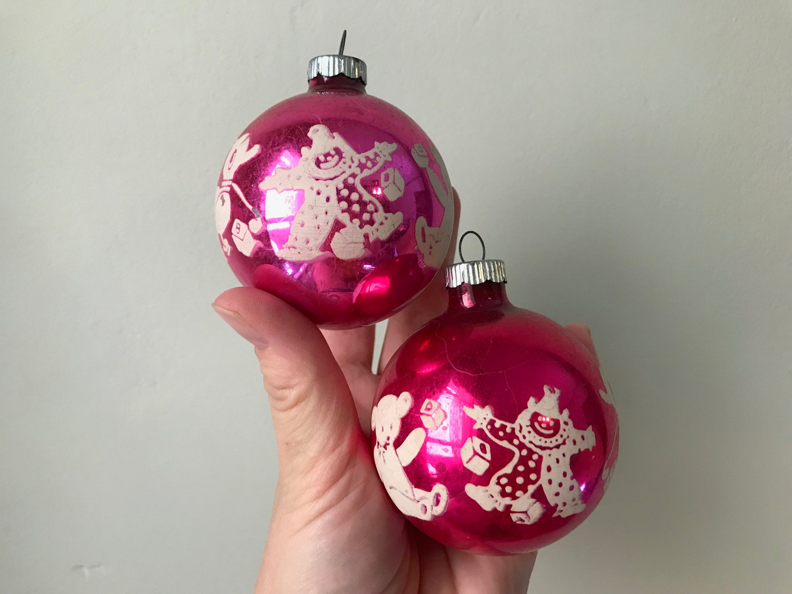 Set of 2 Matching Pink Stencil Shiny Brites Mercury Glass - Etsy