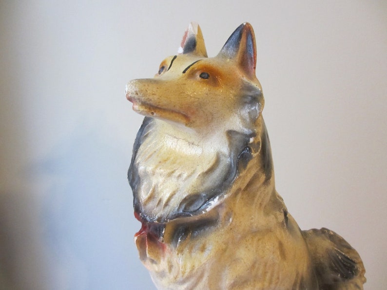LARGE Vtg Chalkware Border Collie Figurine, Fairground Prize Tchotchke ...