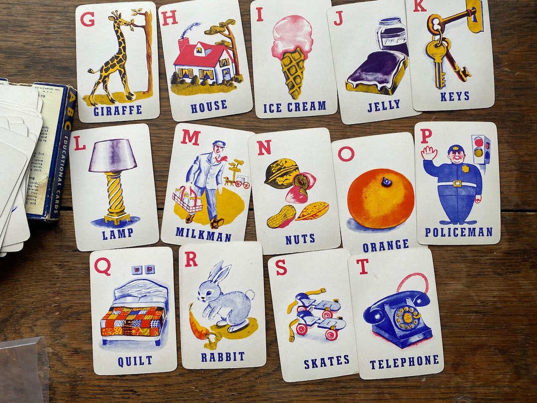 FULL Set ABC Educational Card Game, 1940s-1950s, Midcentury, Graphics ...