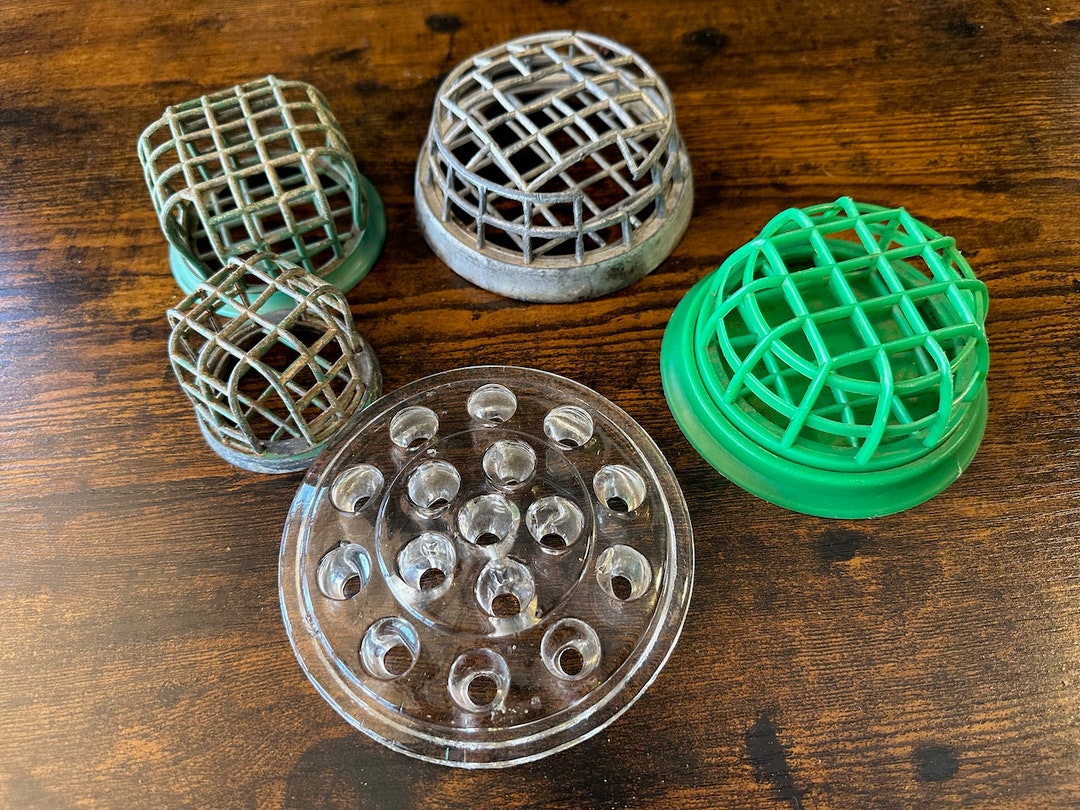 Vtg Flower Frogs, Glass Metal, Cage, Disc - 1950s-1970s - Etsy