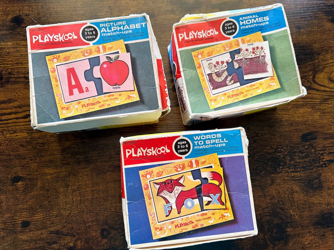 1972 Playskool Match-up Games, Pre-k Ages 3-6, Early Education Spelling ...