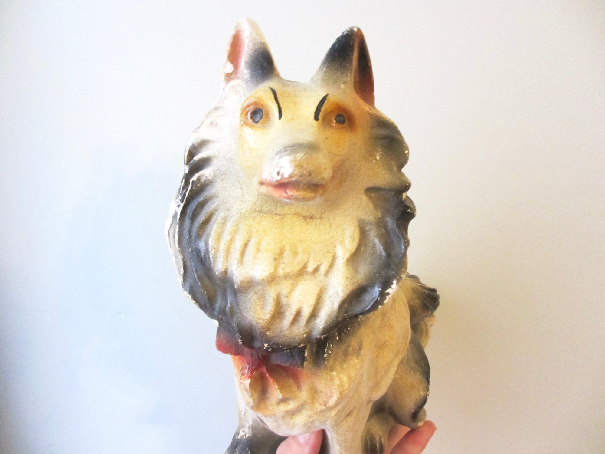 LARGE Vtg Chalkware Border Collie Figurine, Fairground Prize Tchotchke ...