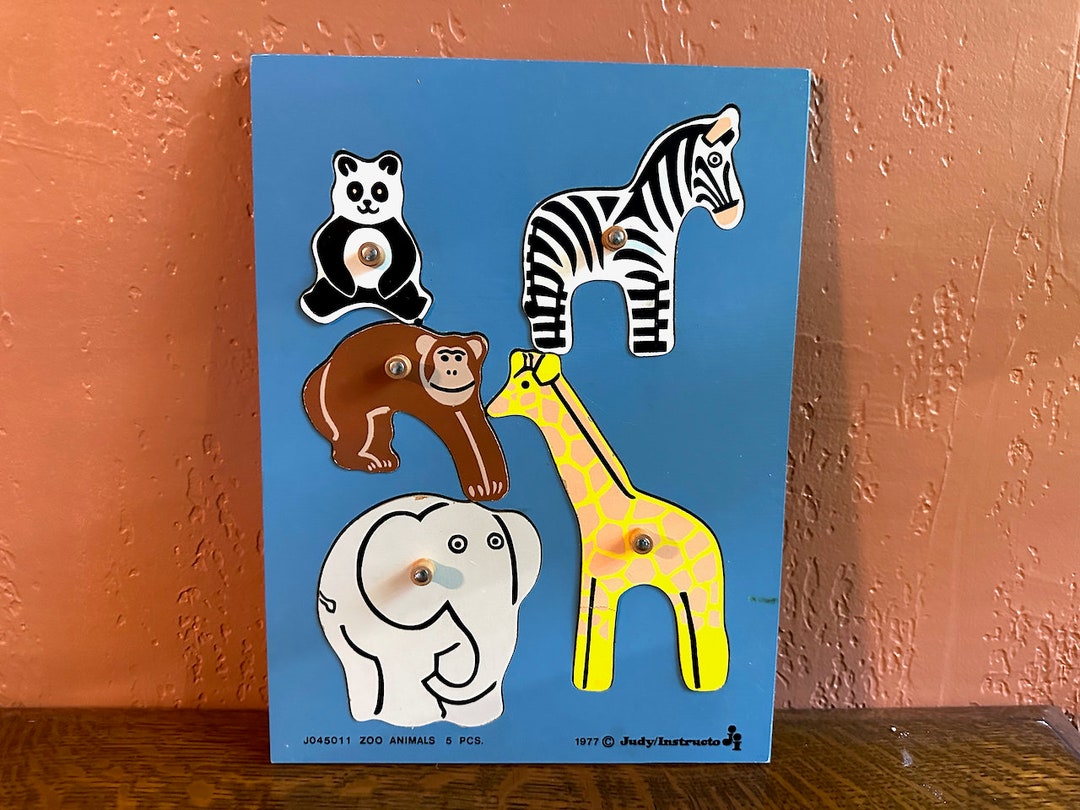 Vtg 1977 Judy Peg Wooden Puzzle, Zoo Animals, 5 Piece Preschool - Etsy