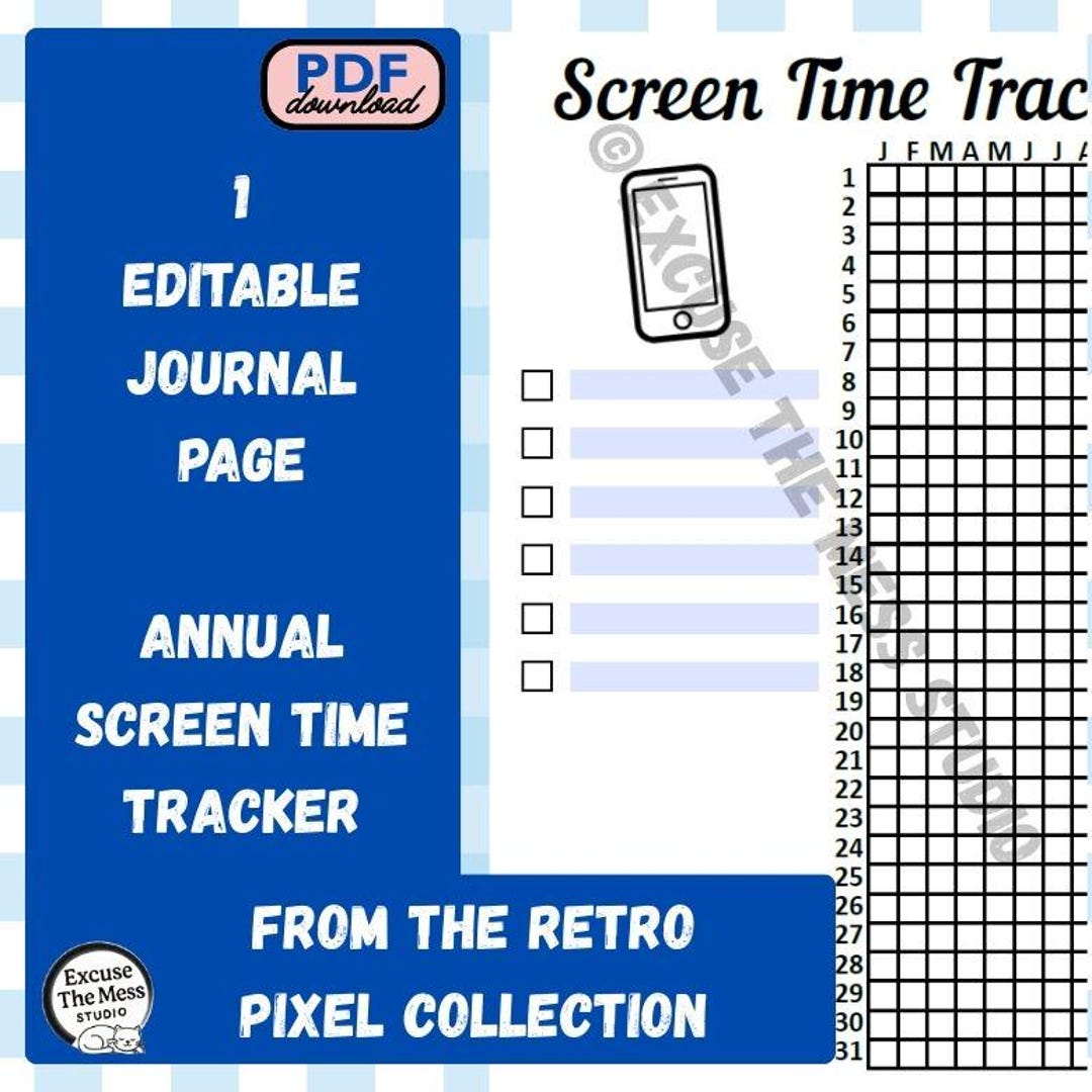 Retro Pixel Annual Screen Time Tracker – Letter and A5 Editable and ...