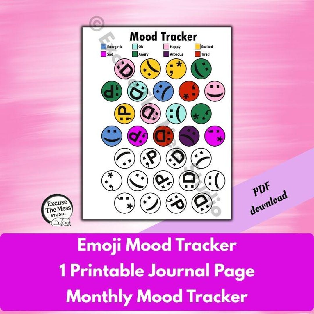 Emoji Monthly Mood Tracker Coloring Page – Letter and A5 Editable and ...