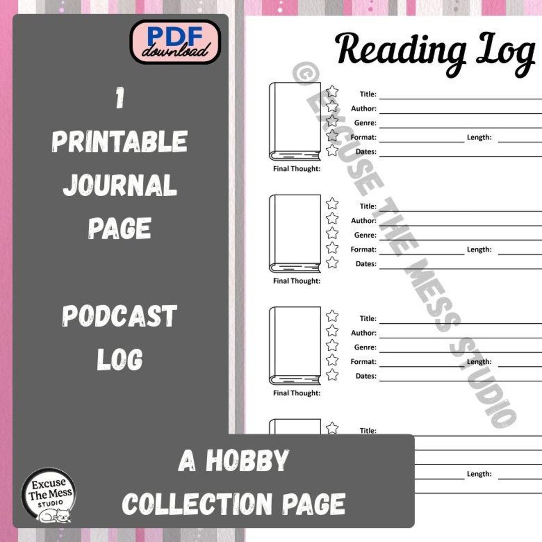 Expanded Reading Log – Letter and A5 Printable Journal Planner Insert ...