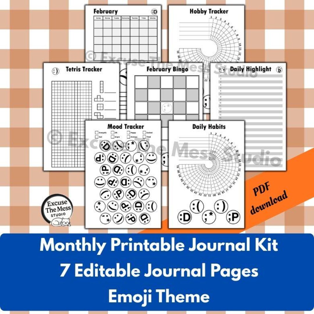 Emoji Themed Monthly Journal Bundle – 7 Printable Tracker Inserts for ...