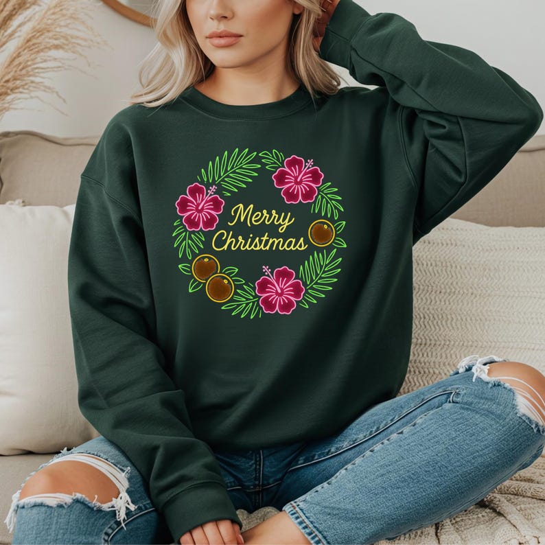 Tropical Merry Christmas Wreath Neon PNG | Digital Download Holiday ...