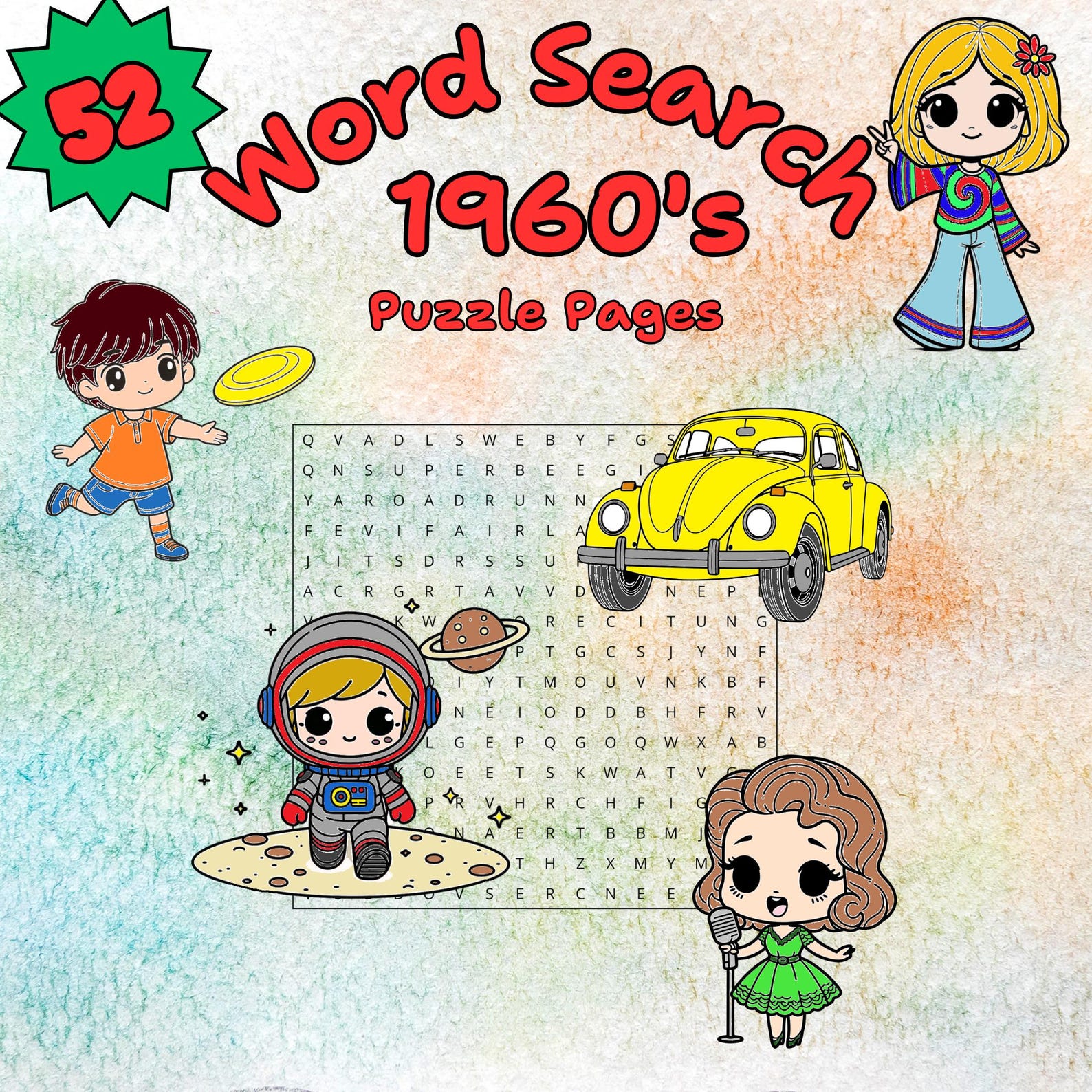 1960s Word Search Puzzle Pages | 52 Groovy Nostalgia Puzzles ...