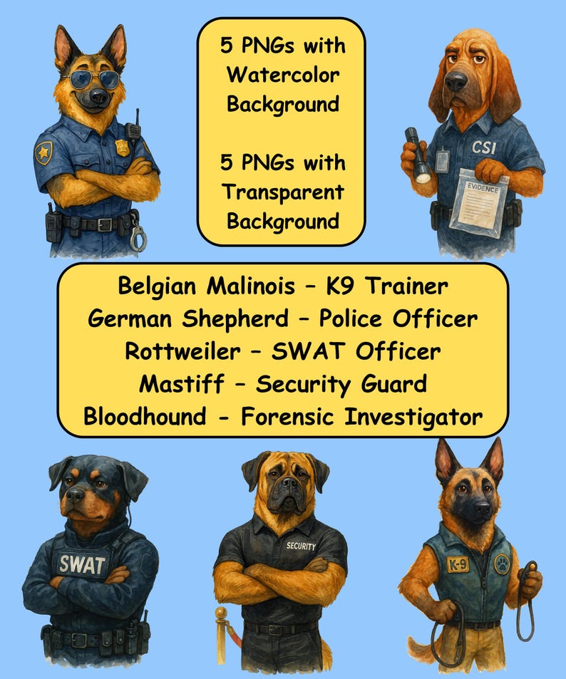 Law Enforcement Dogs Clipart Bundle | Police/security/k9/csi Dog ...