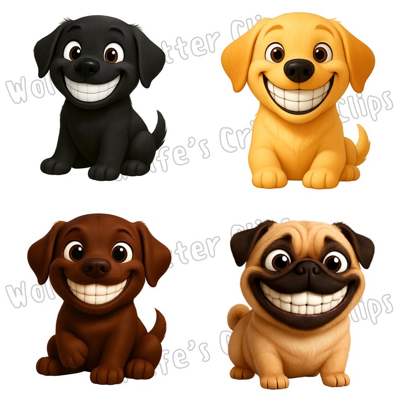 20 Cheese Grins Clipart | Cute Cartoon Puppy PNG Bundle | Excited Dog ...