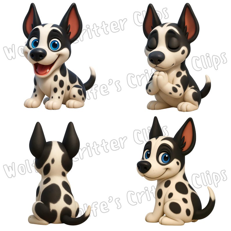 20 Great Dane Puppy Clipart Pngs – Cute 3D Cartoon Dog Poses – Digital ...