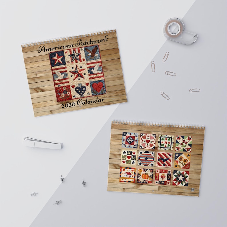 2026 Americana Patchwork Folk-art Calendar | Rustic Quilt Block Wall ...