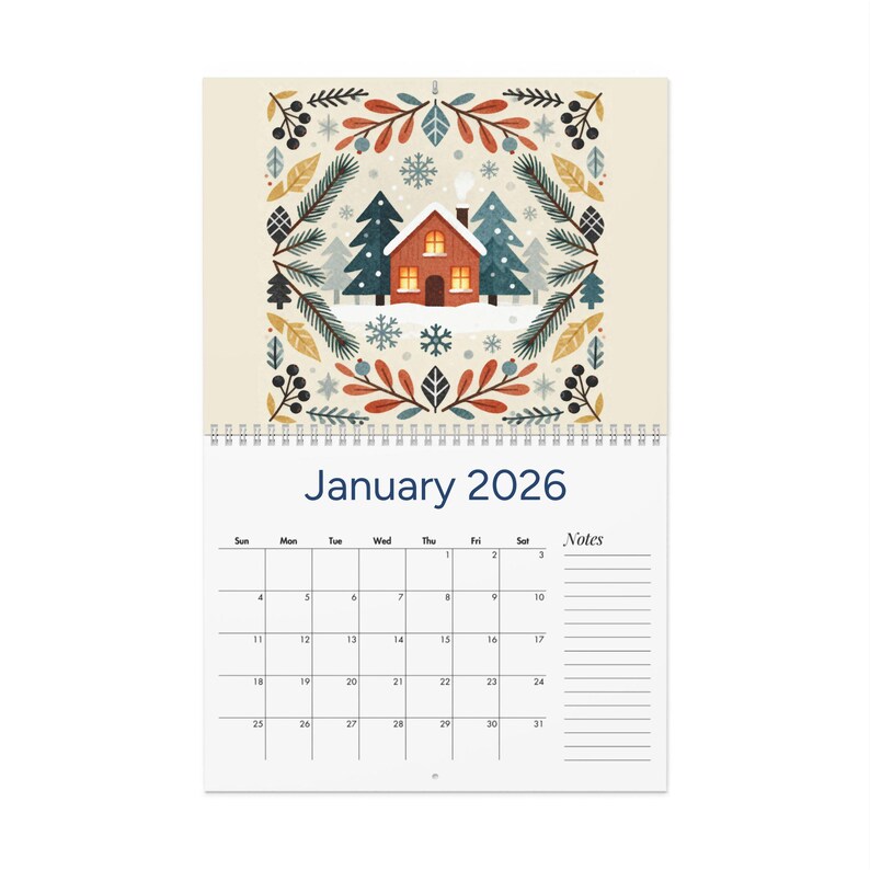 Scandinavian Folk Art Cottages Wall Calendar | Hygge Home Decor - Etsy