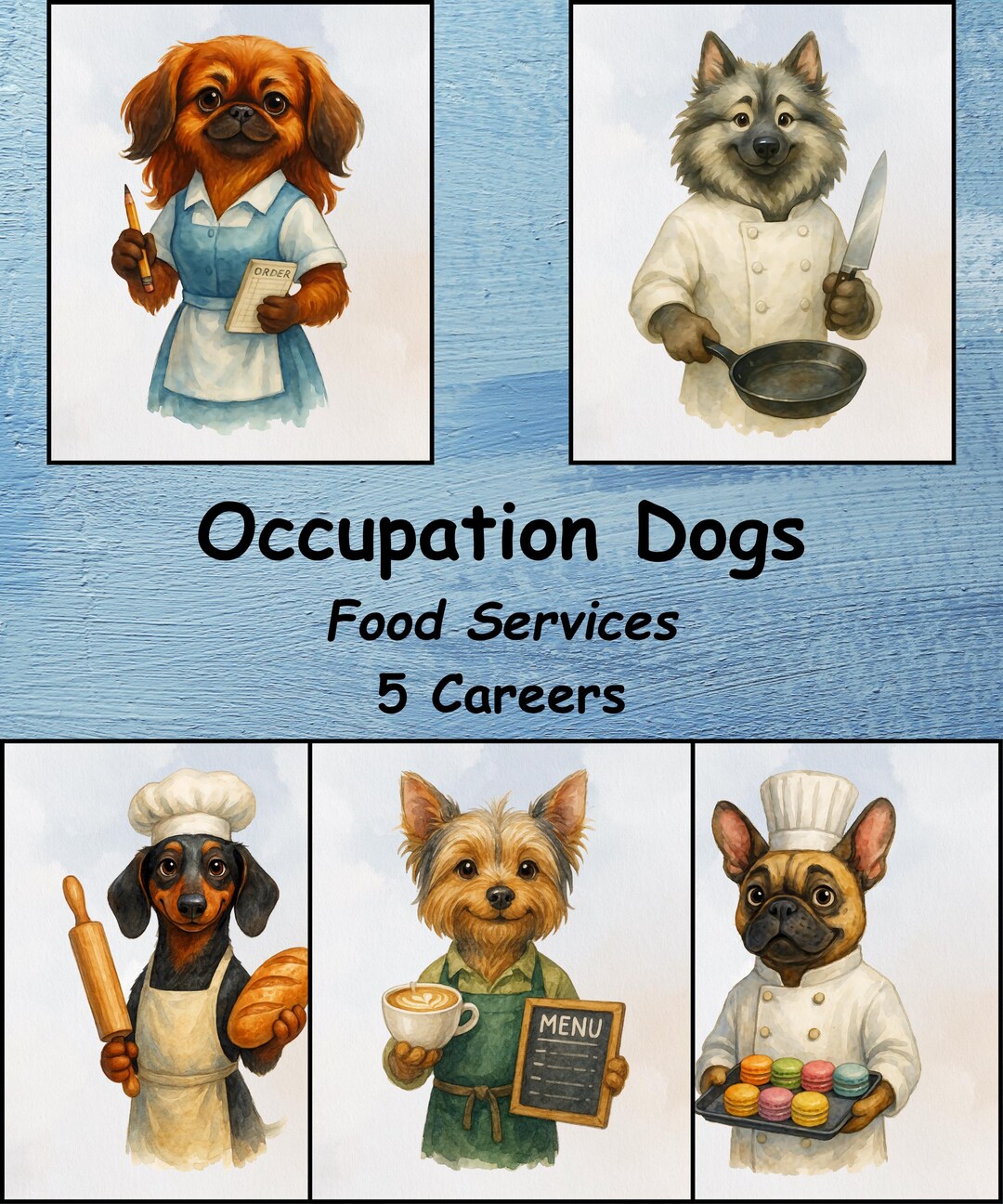 Food Service Dogs Clipart Bundle | Chef Dog Watercolor Pngs | Baker Dog ...