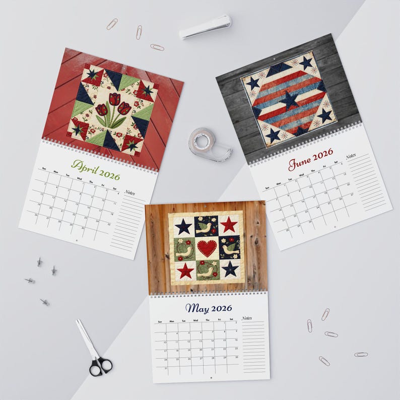 2026 Americana Patchwork Folk-art Calendar | Rustic Quilt Block Wall ...