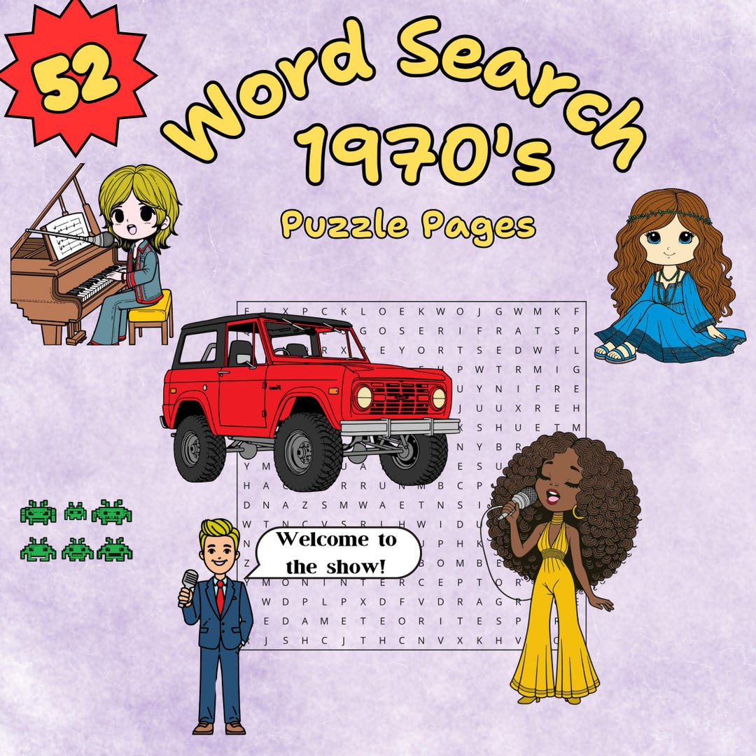 1970s Word Search Puzzle Pages | 52 Nostalgic Printable Puzzles | Retro ...