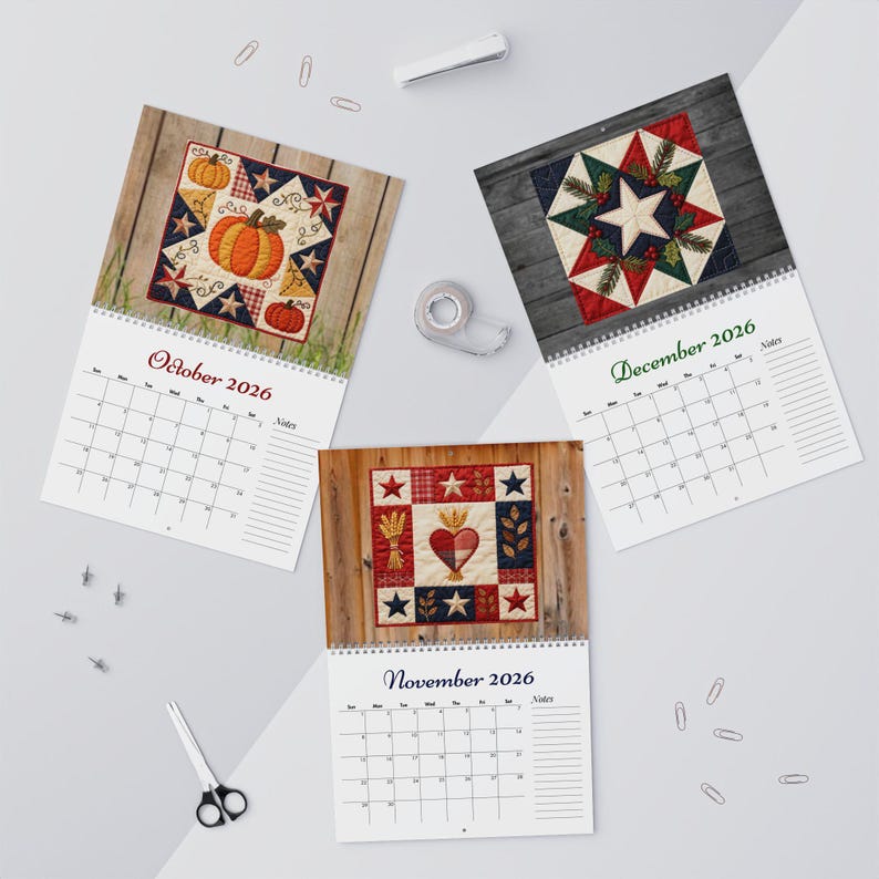 2026 Americana Patchwork Folk-art Calendar | Rustic Quilt Block Wall ...