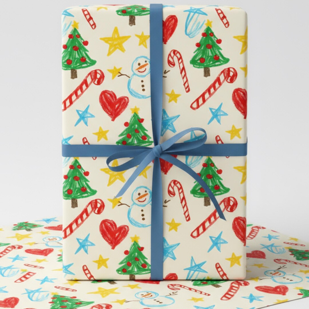 Crayon Christmas Wrapping Paper | Hand Drawn Child Art Gift Wrap - Etsy