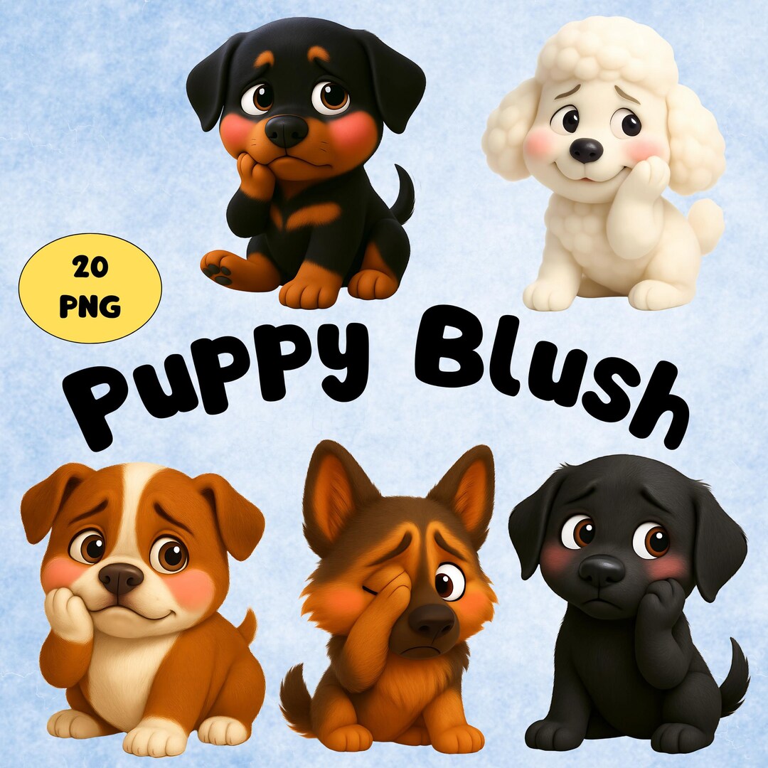 20 Blushing Dog Breeds Clipart | Cute Cartoon Puppy PNG Bundle ...