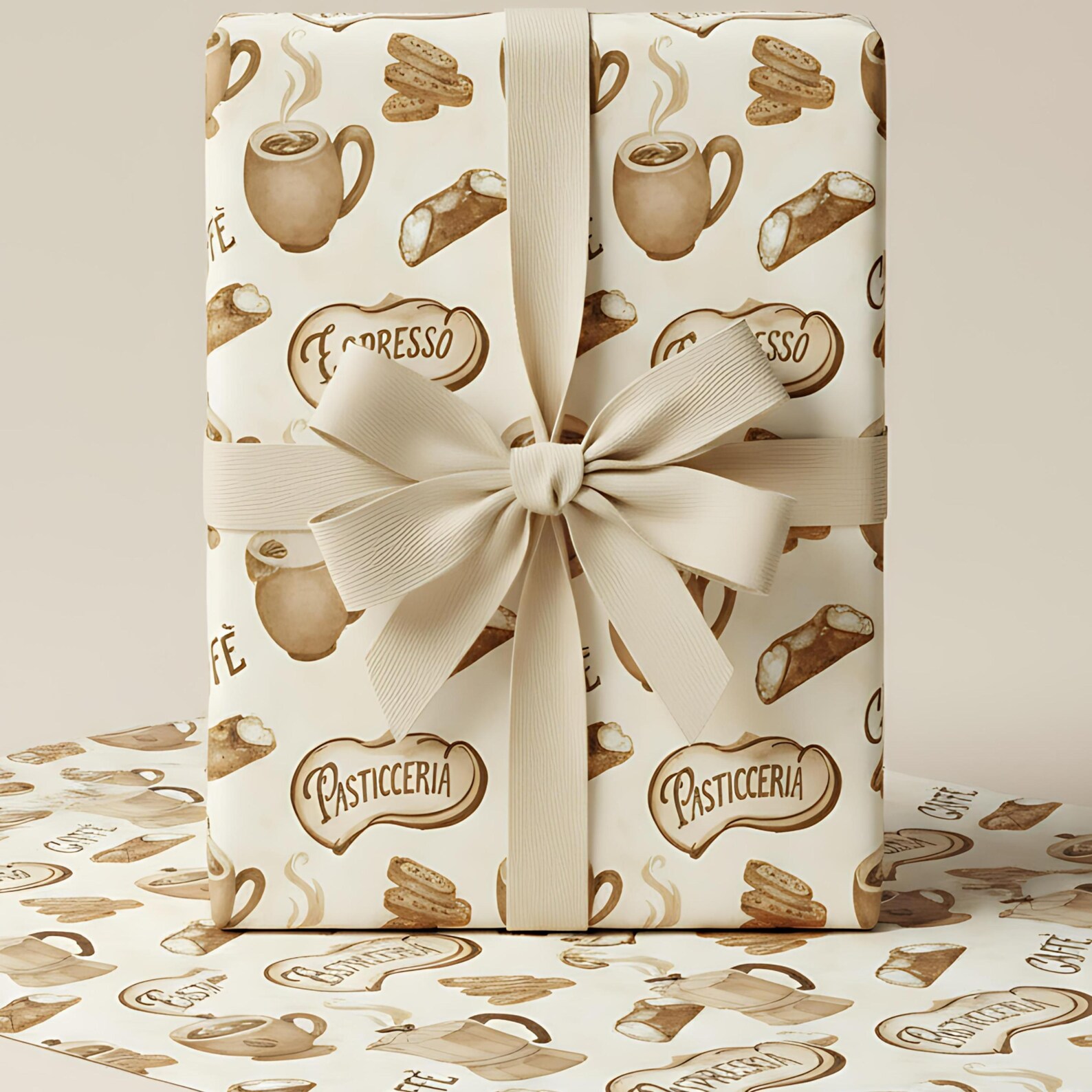 Rustic Italian Coffee Wrapping Paper | Espresso Cannoli Café Bakery ...