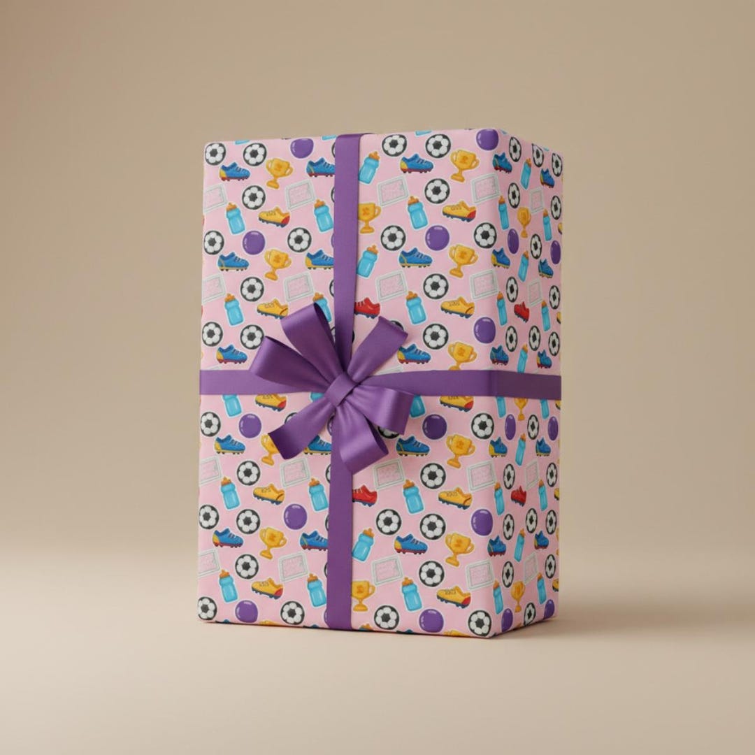 Soccer Ball Cleats Trophy Pink Wrapping Paper | Kids Sports Gift Wrap ...