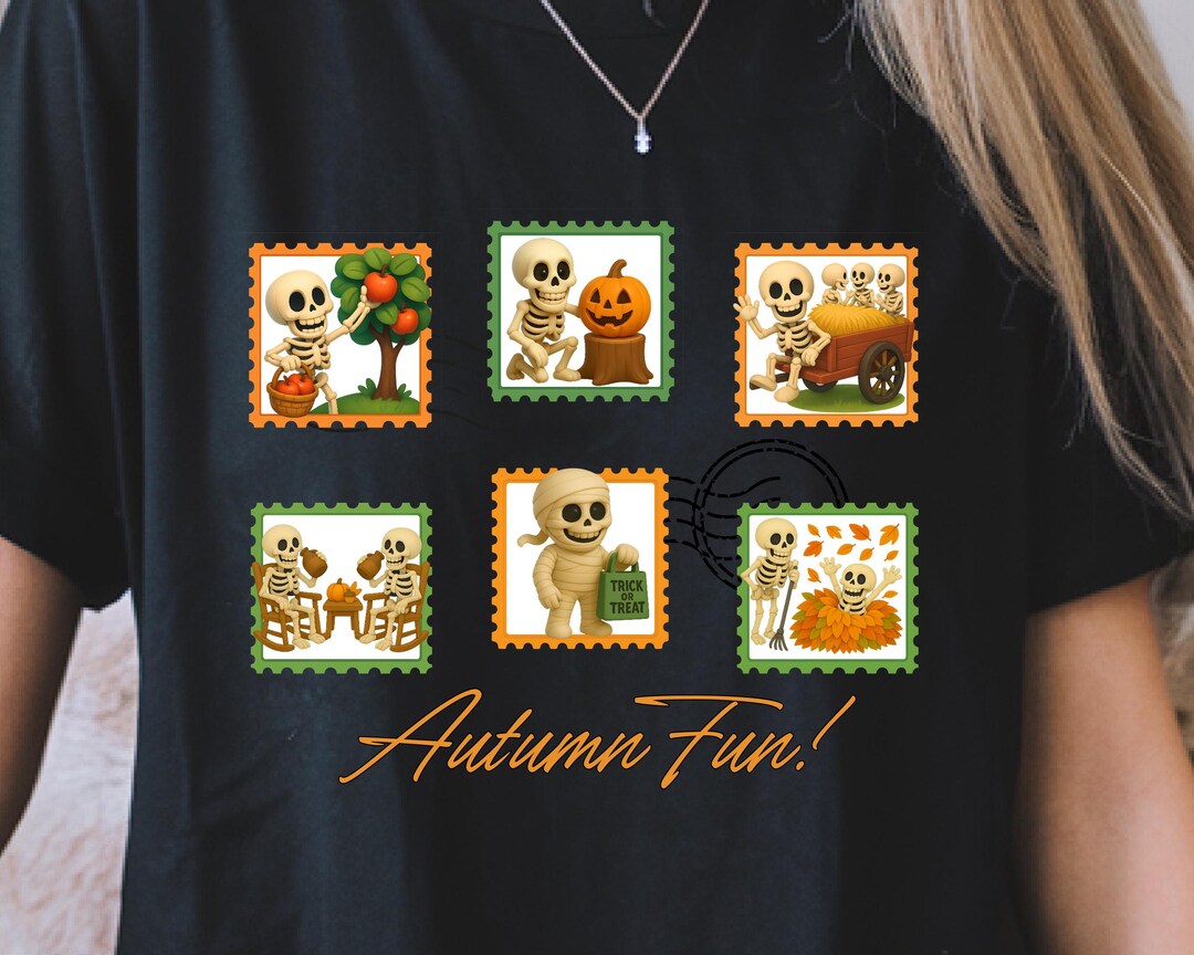 Skeleton Autumn Clipart Stamps | Halloween Fall Skeleton PNG | Cute ...