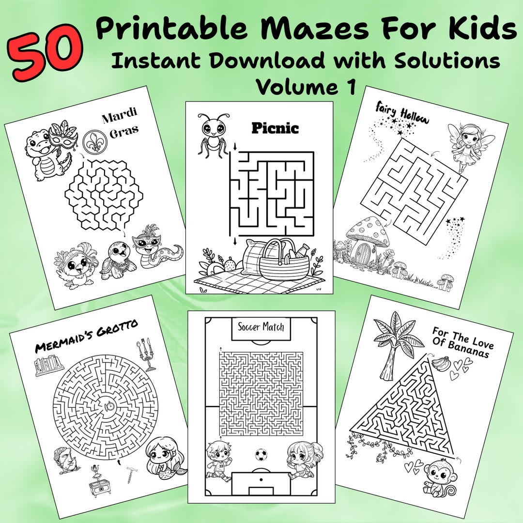 50 Fun Printable Maze Worksheets for Kids Volume 1 - Etsy