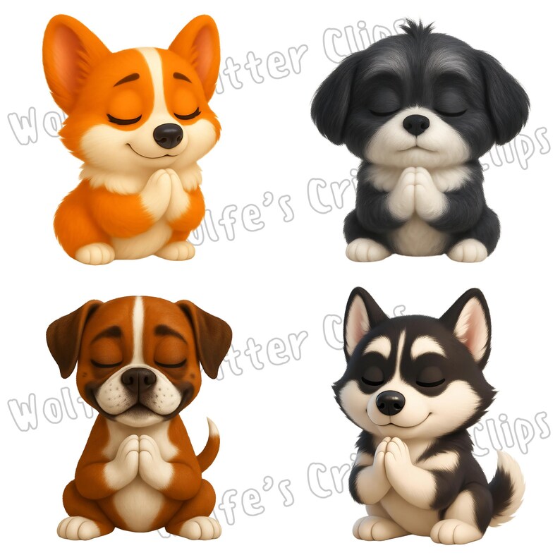 20 Puppy Prayers Clipart | Cute Cartoon Puppy PNG Bundle | Serene Dog ...