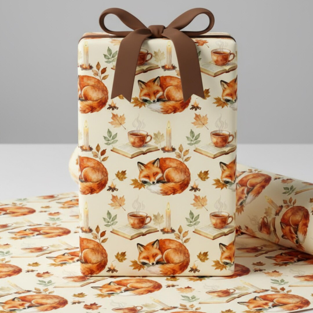 Cozy Autumn Fox Wrapping Paper | Watercolor Fall Woodland Gift Wrap ...