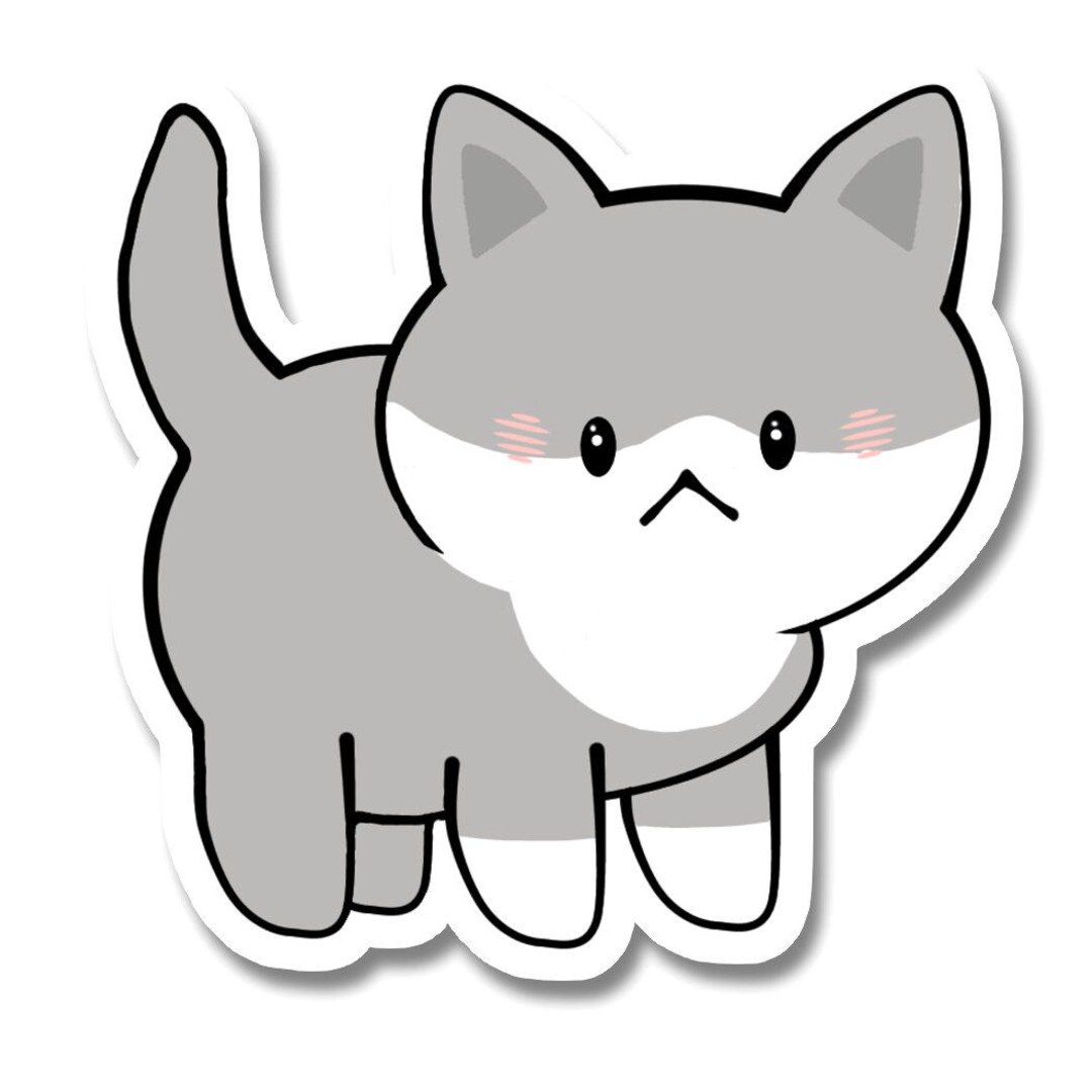 Kawaii Gray Cat Sticker | Waterproof Vinyl Decal, Laptop, Water Bottle ...