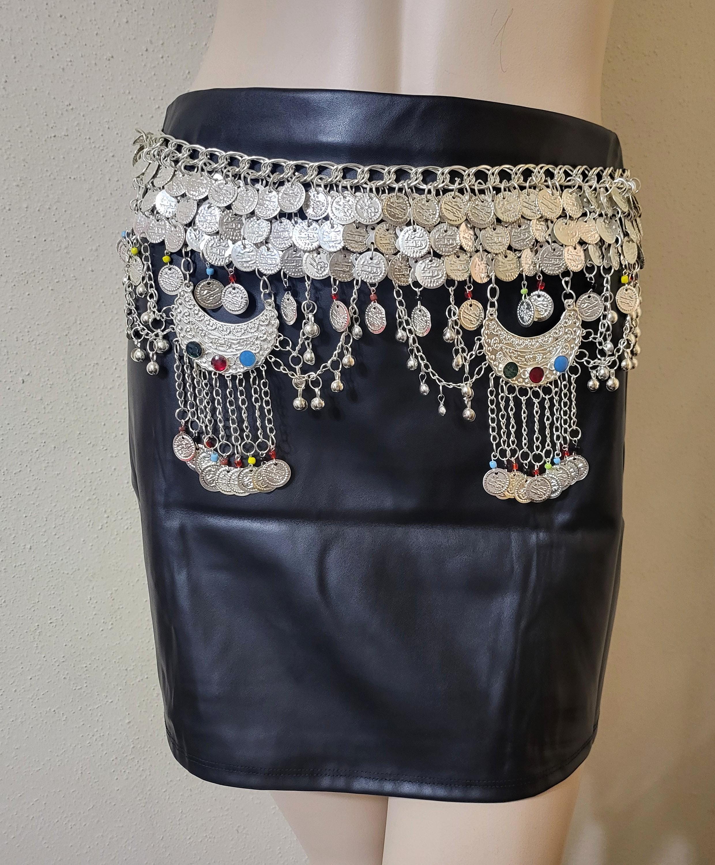Egyptian Silver Coins Belt Belly Dance With 6 Crescent - XL Adjustable ...