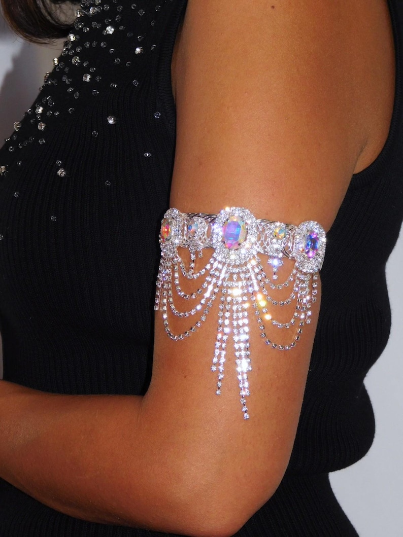 Silver Arm Bands Rhinestone Bridal Party Belly Dance Upper Arm - Etsy