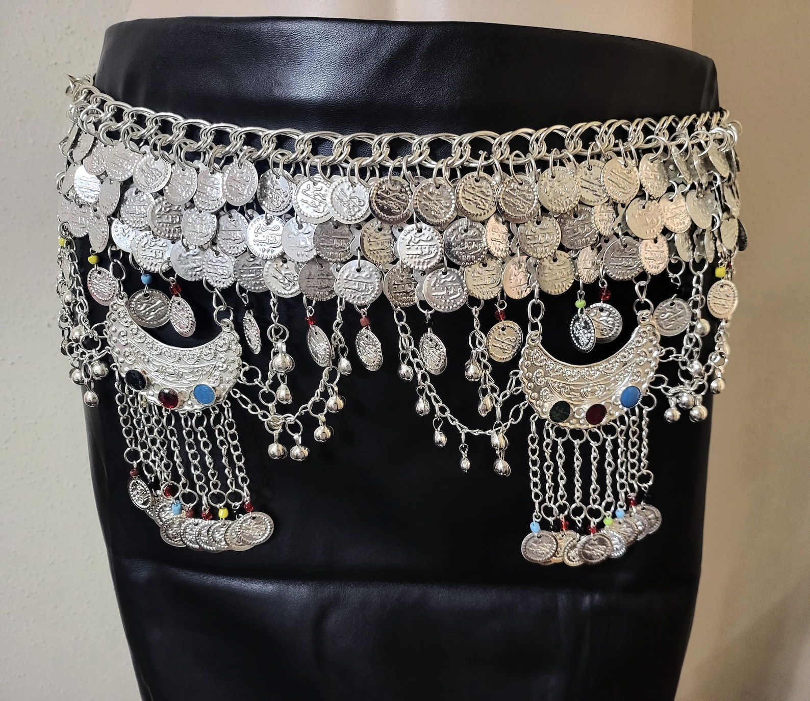 Egyptian Silver Coins Belt Belly Dance With 6 Crescent - XL Adjustable ...