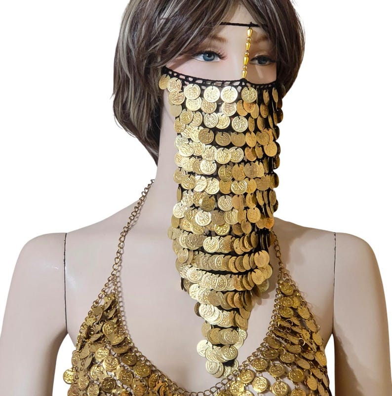 Belly Dance Egyptian Face Mask Crochet Face Veil With Gold Coins ...
