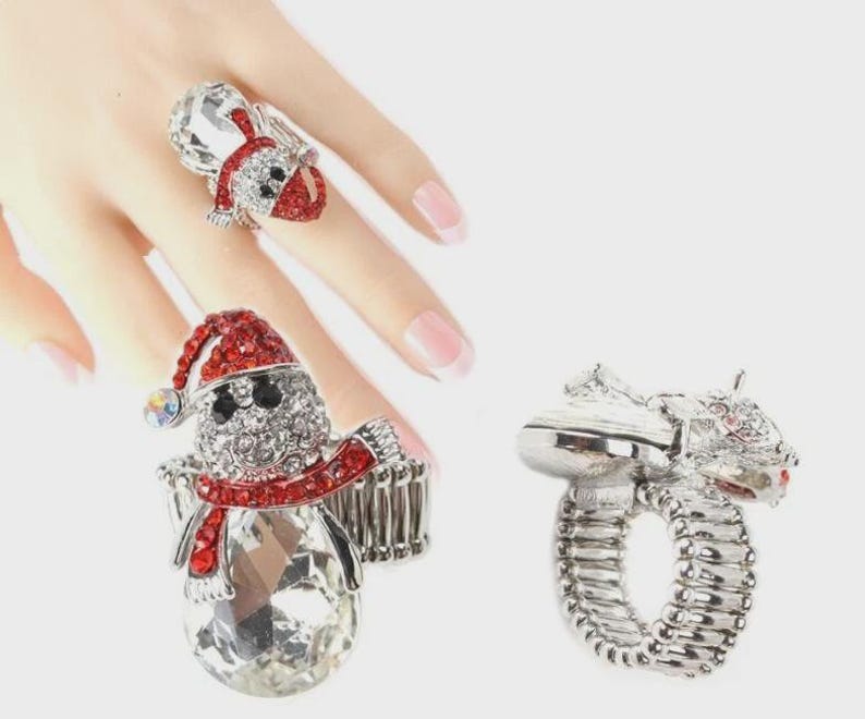 Christmas Rhinestone Rings, Adjustable Holiday Jewelry /4 Options - Etsy