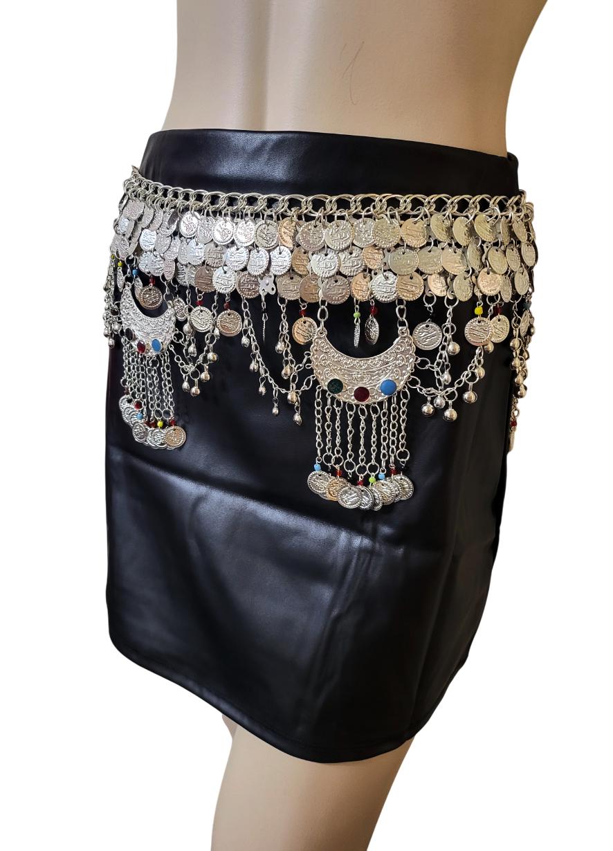 Egyptian Silver Coins Belt Belly Dance With 6 Crescent - XL Adjustable ...
