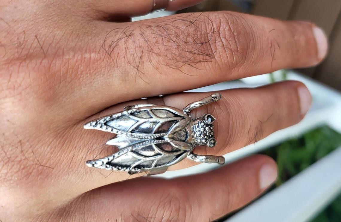 Vintage Cicada Ring Adjustable Compatible With Unique Boho Festival ...
