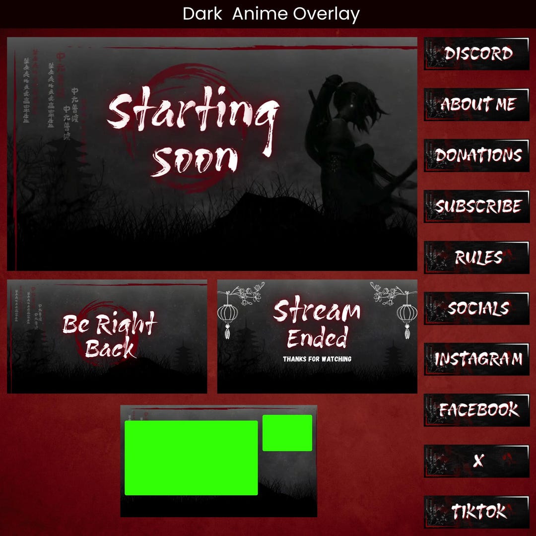 Animated Dark Anime Overlay Package for Twitch, Youtube, OBS ...