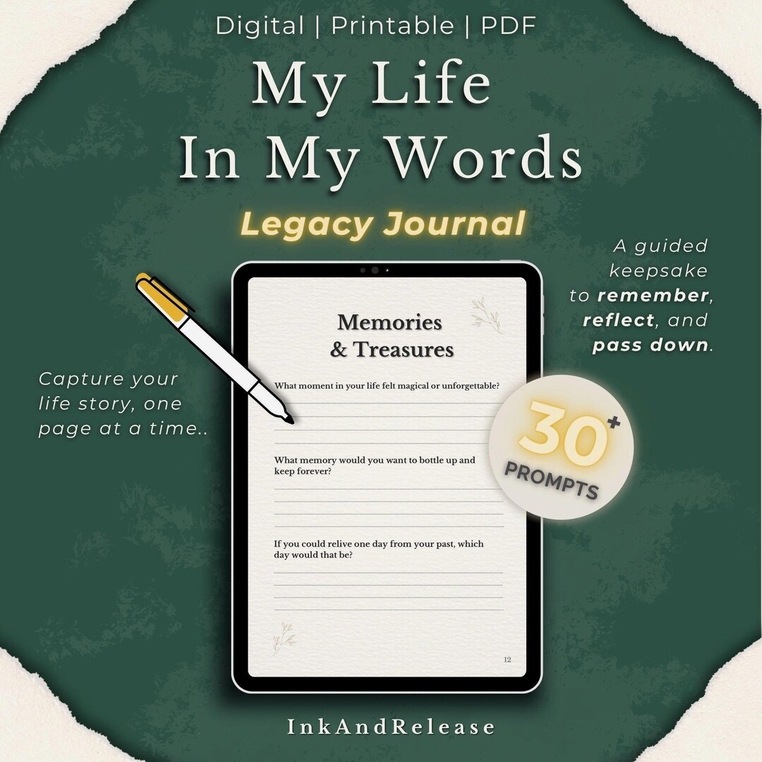 Legacy Journal Printable | Life Story Book | Guided Prompts Memory ...