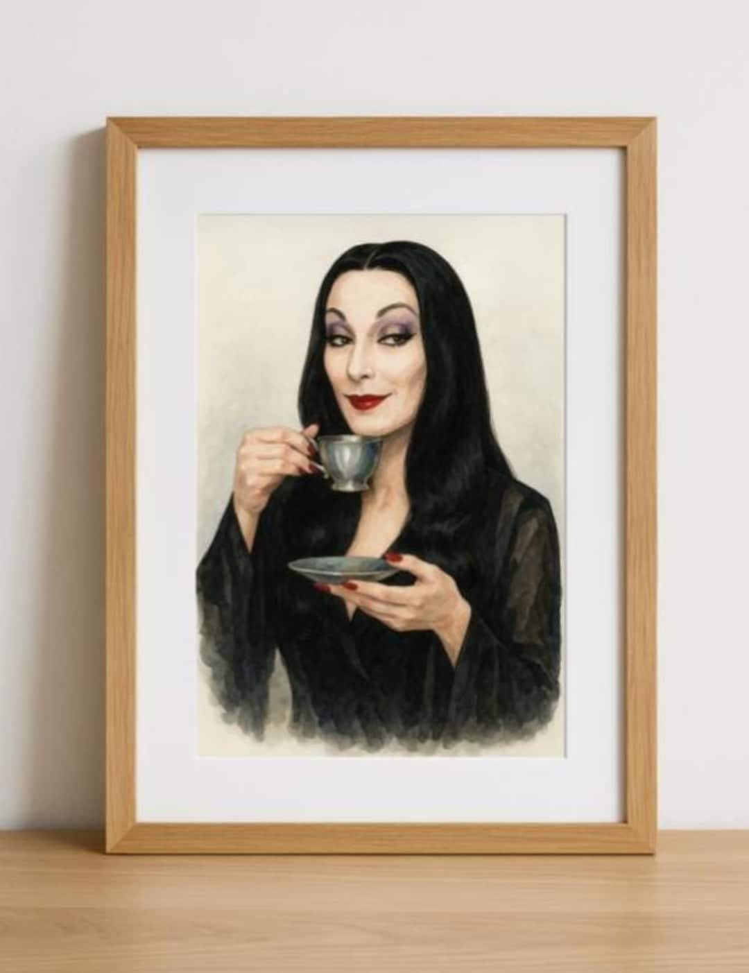 Morticia’s Midnight Tea – Gothic Elegance Portrait Art Print Adams ...