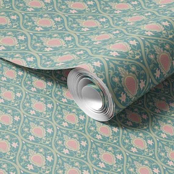 Mint Green Damask Wallpaper