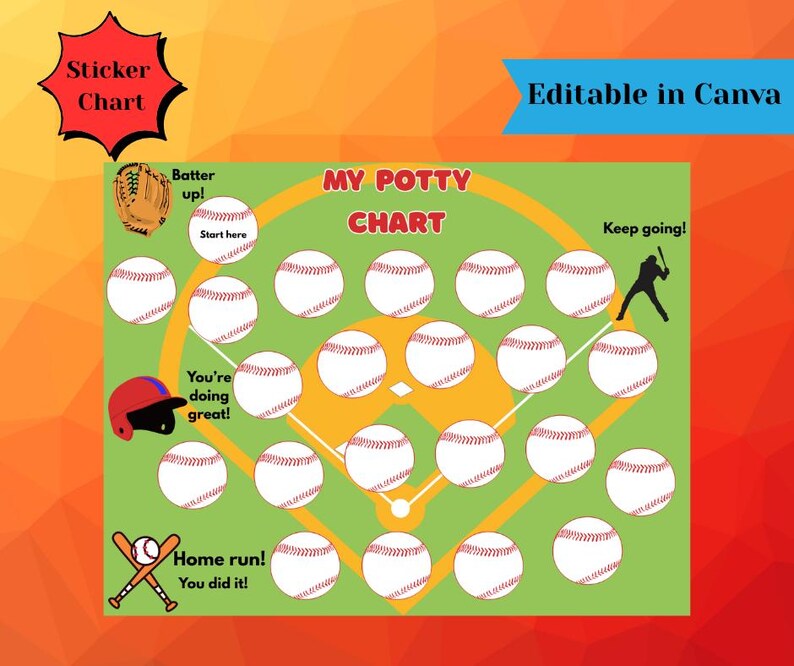 Editable Potty Training Baseball Sticker Chart for Toddlers - Etsy ...