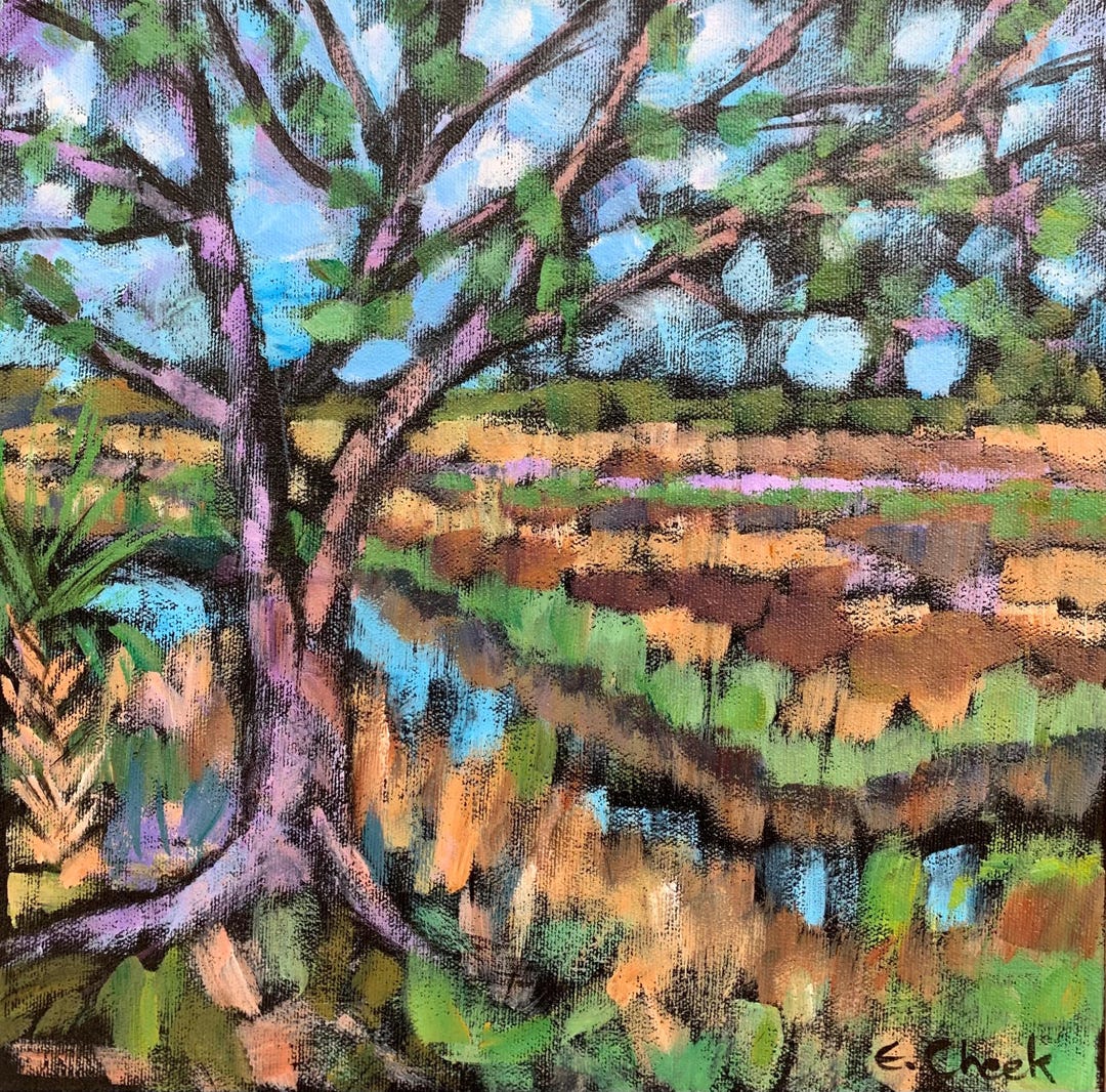 Oak Tree on the Marsh 12" Square Acrylic Painting on Canvas - Etsy